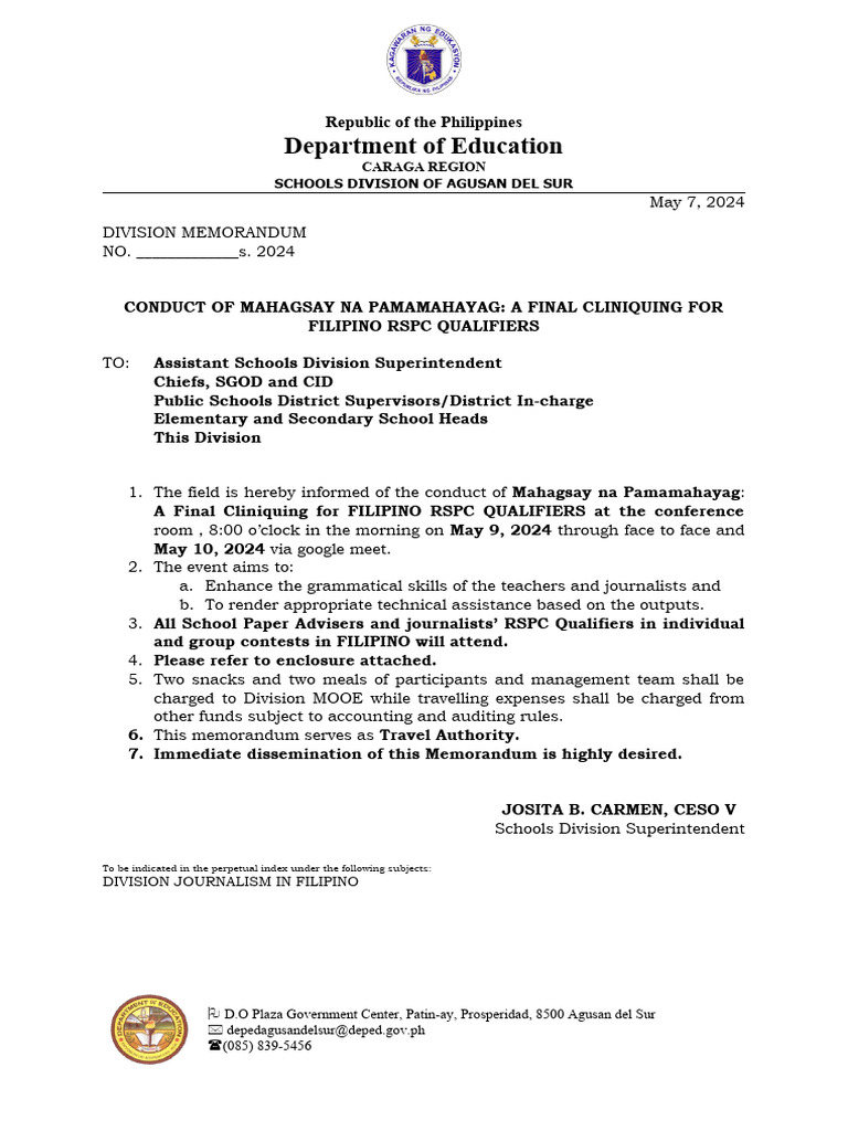 Memo Filipino RSPC CLINIQUING | PDF | Government