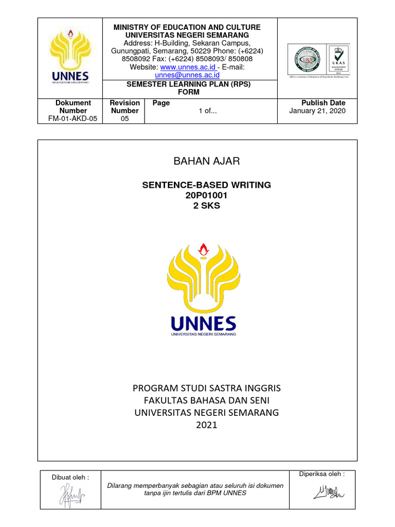 Bahan Ajar Sentence Based Writing | PDF | Syntax | Semantics