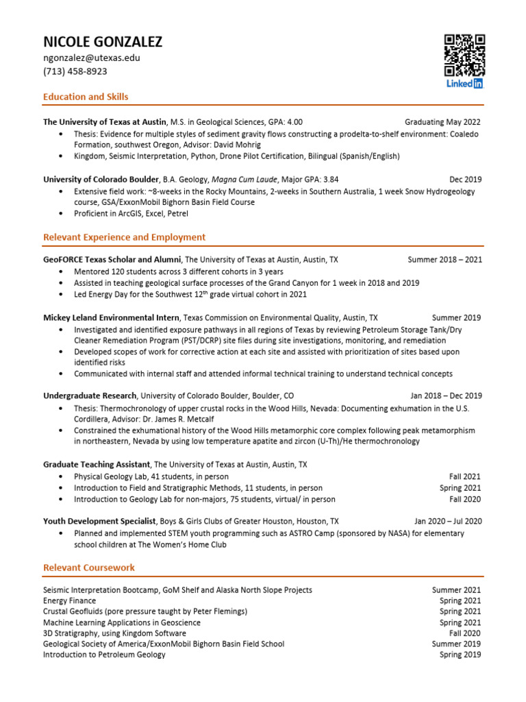 Resume Nicole-Gonzalez | PDF | Geology | Earth Sciences