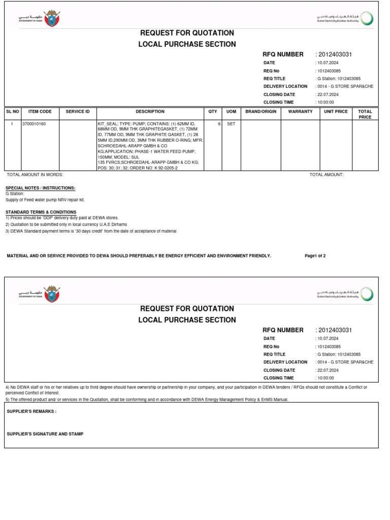 Request For Quotation Local Purchase Section: RFQ Number | PDF