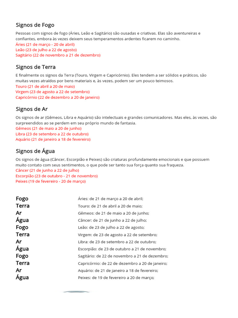 Datas dos Signos do Zodíaco | PDF