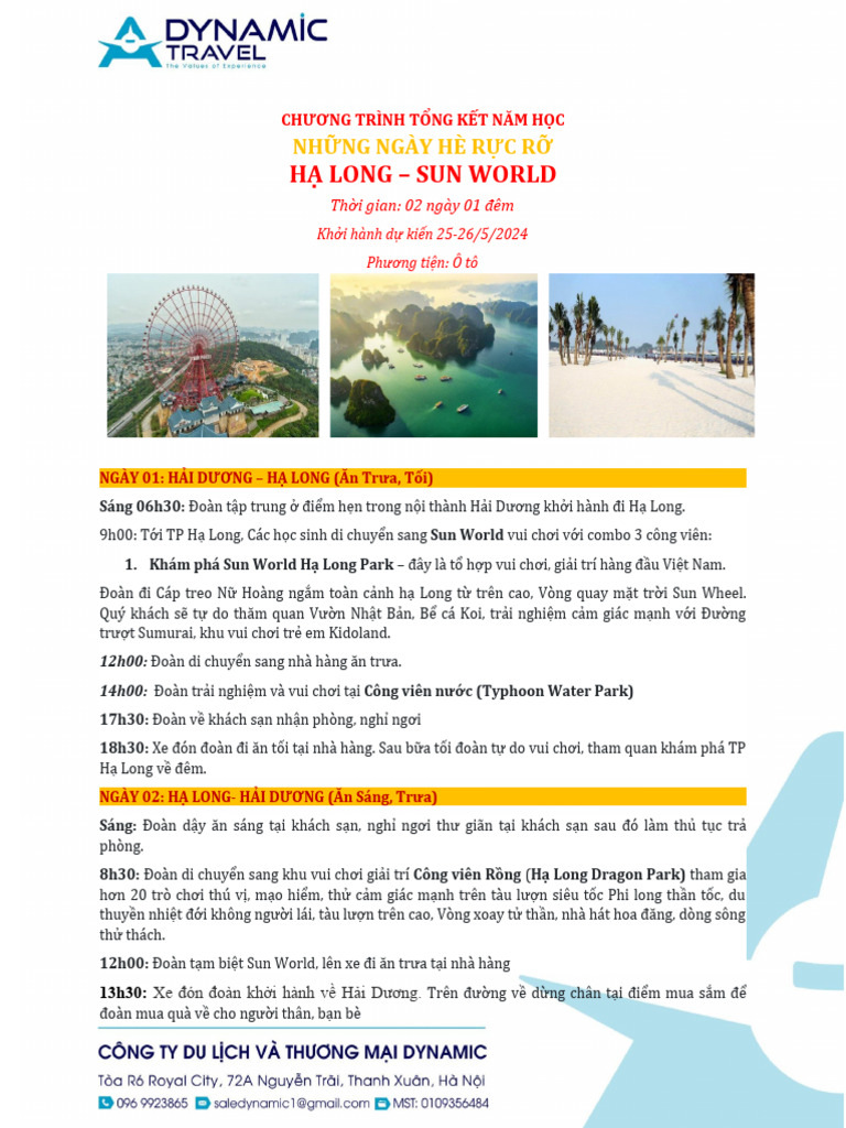 Tour HN- Hạ Long 2N1Đ đoàn học sinh Hải Dương | PDF
