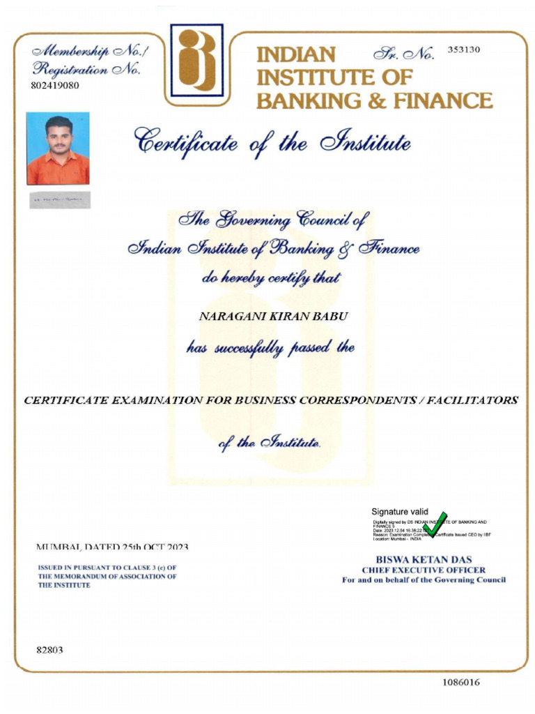 Iibf Certificate | PDF