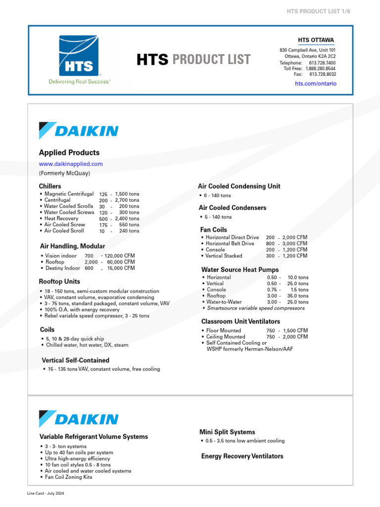 HTS Ottawa LineCard July2024 | PDF | Water Heating | Air Conditioning