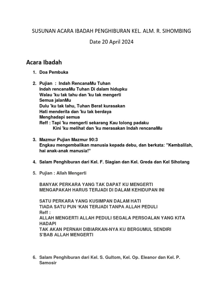 Susunan Ibadah Penghiburan Kristen | PDF | Pengembangan Diri