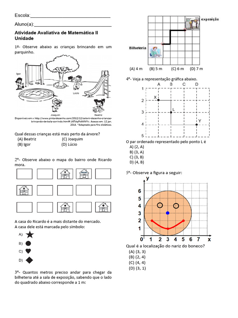 Atividade Avaliativa De Matemática Ii Unidade 4º E 5º Ano Localização Pdf