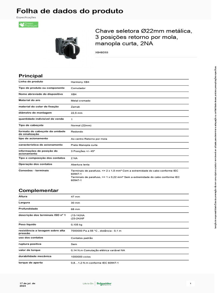 Schneider Electric - Harmony-XB4 - XB4BD53 | PDF | Parafuso ...