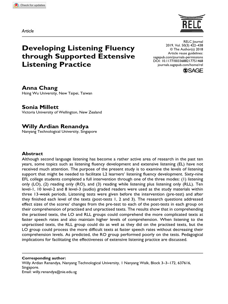 Developing Listening Fluency Through Supported Extensive Listening ...