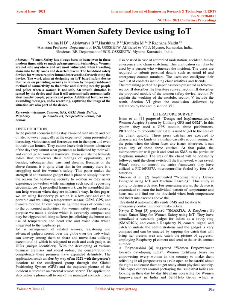 Smart Women Safety Device Using Iot IJERTCONV9IS12025 | PDF | Internet ...