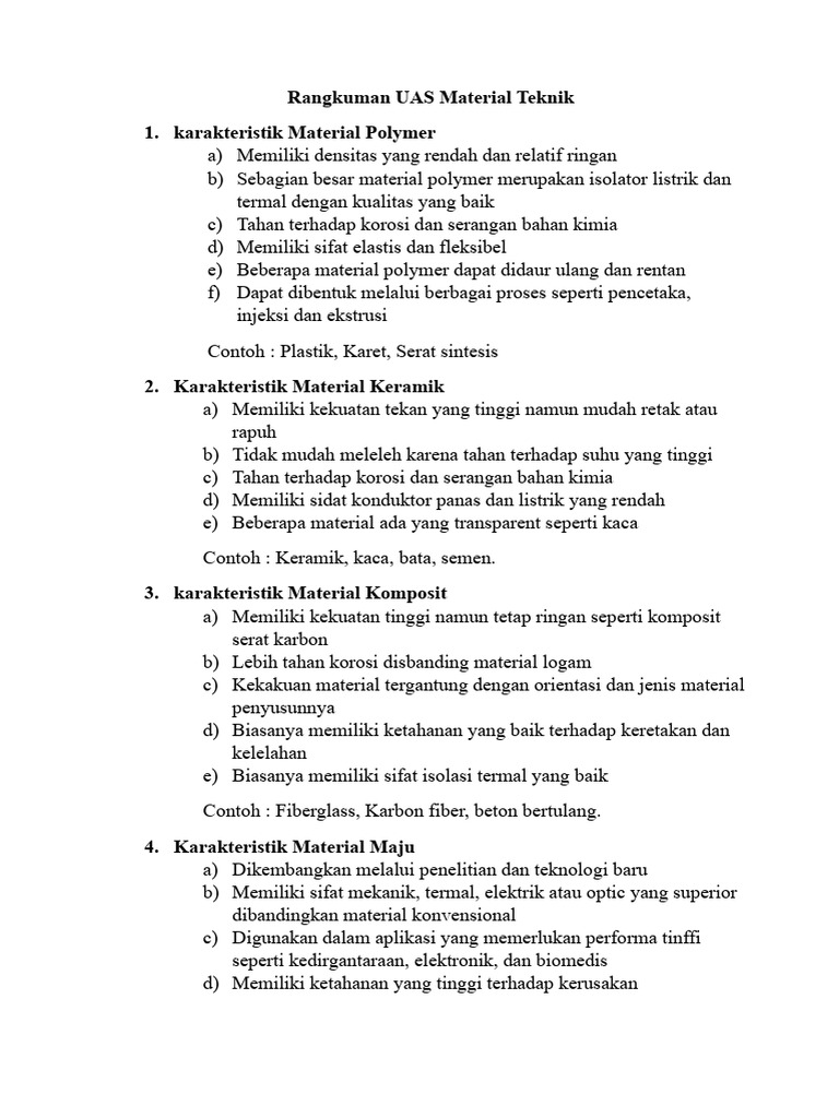 Karakteristik dan Aplikasi Material Teknik | PDF | Sains & Matematika ...