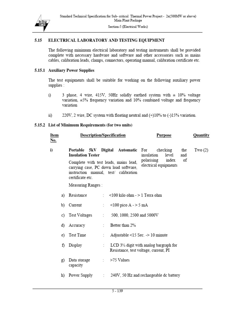 CEA Specification For Electrical Lab Equipment | PDF | Mains ...