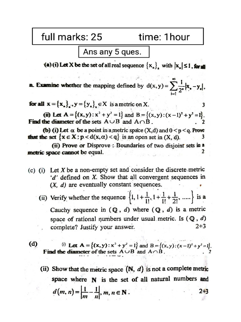 Metric Space Exam | PDF