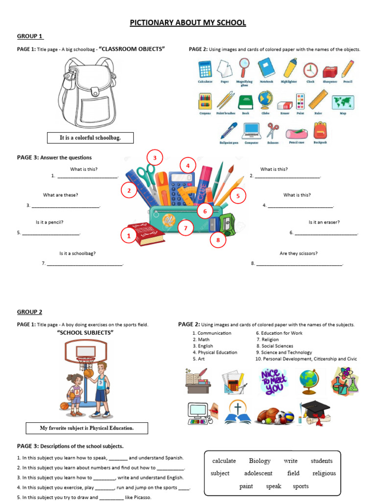 Pictionary of School Objects and Members | PDF | Teachers | Learning
