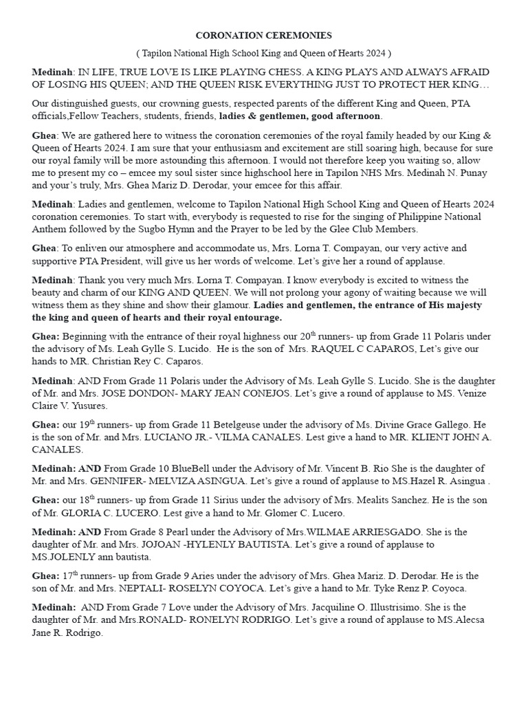 King and Queen of Hearts Script | PDF