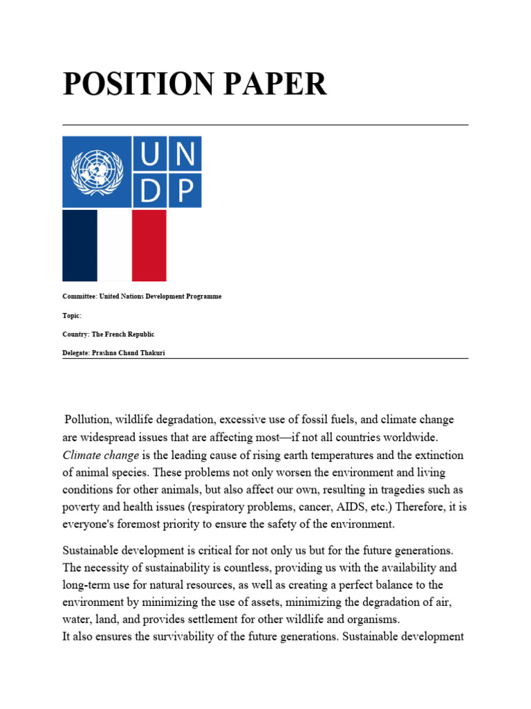 UNDP Position Paper, The Republic of France | PDF | Sustainability ...