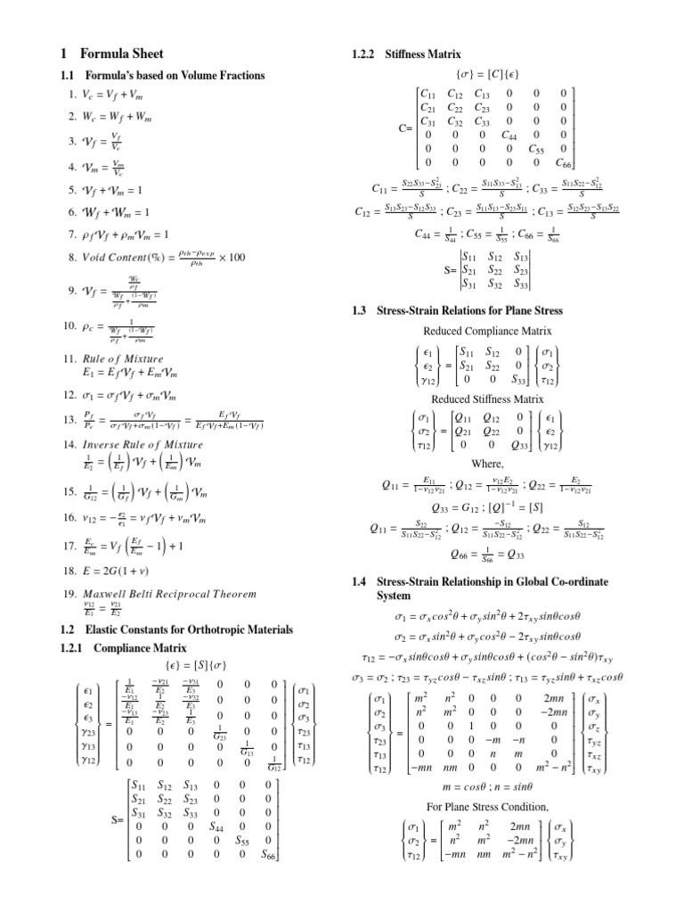 AAE 4050 Formula Sheet | PDF | Mathematical Physics | Materials Science