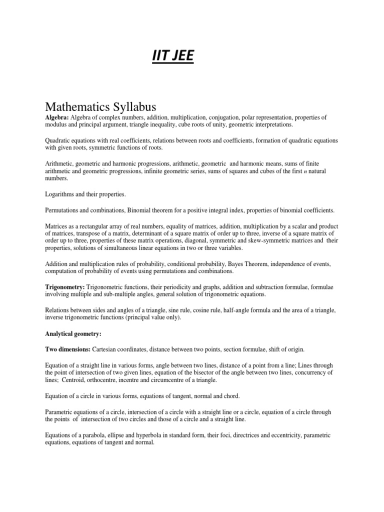 IIT JEE Maths Syllabus | PDF