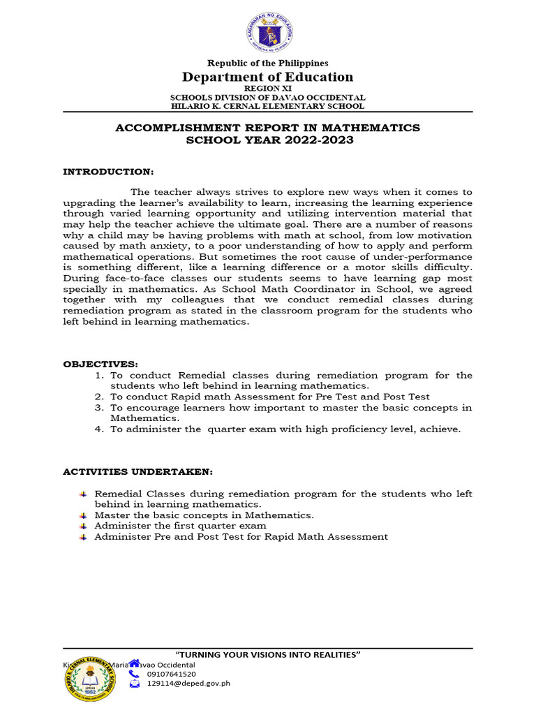 Math Accomplishment New | PDF | Teachers | Educational Assessment