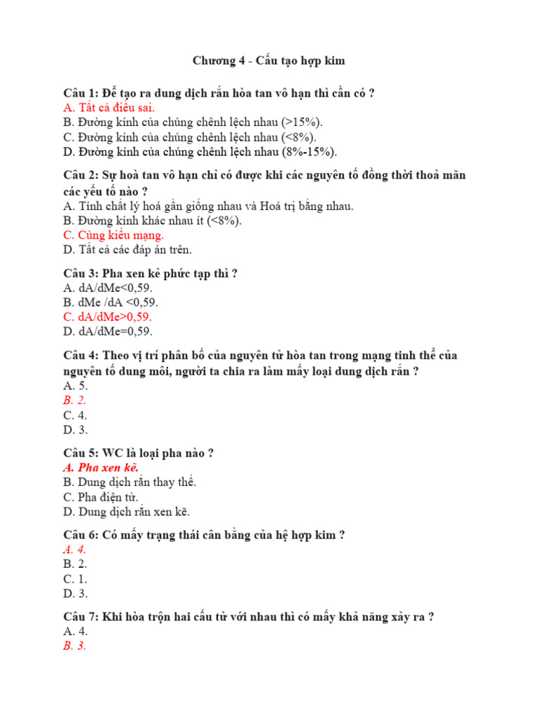 Câu Hoi TN - Cấu Tạo Hợp Kim | PDF