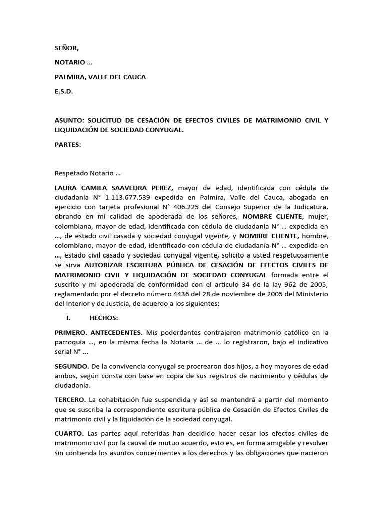 Minuta - Divorcio Mutuo Acuerdo | PDF | Propiedad de la comunidad | Divorcio