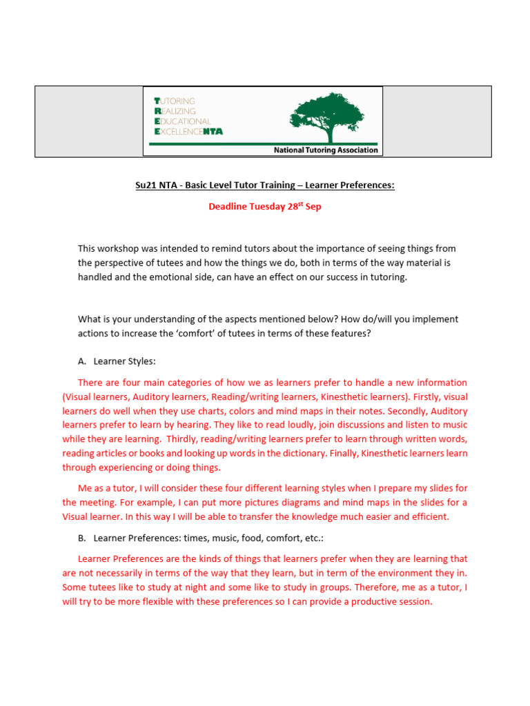 NTA Basic Learner Preferences | PDF | Learning | Motivational