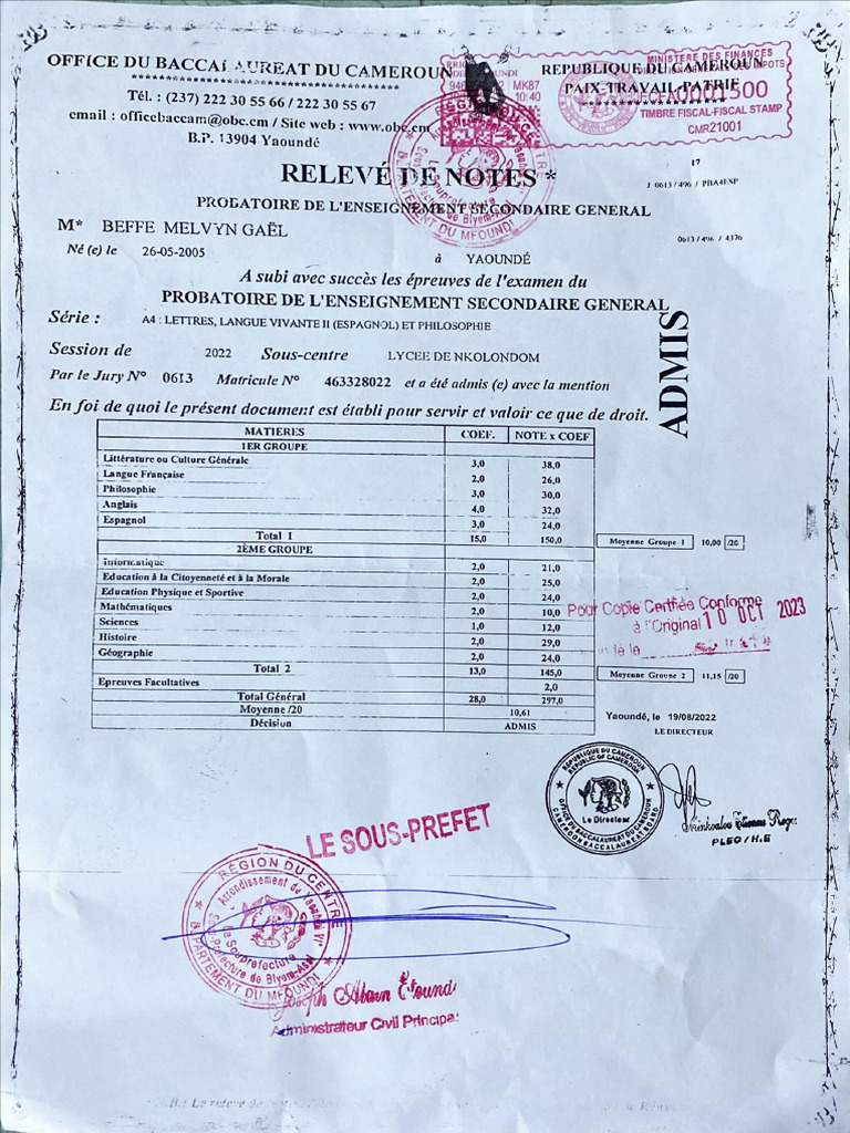 Relevé de Notes | PDF