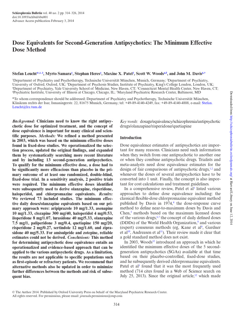 Dose Equivalents For Second-Generation Antipsychotics: The Minimum ...