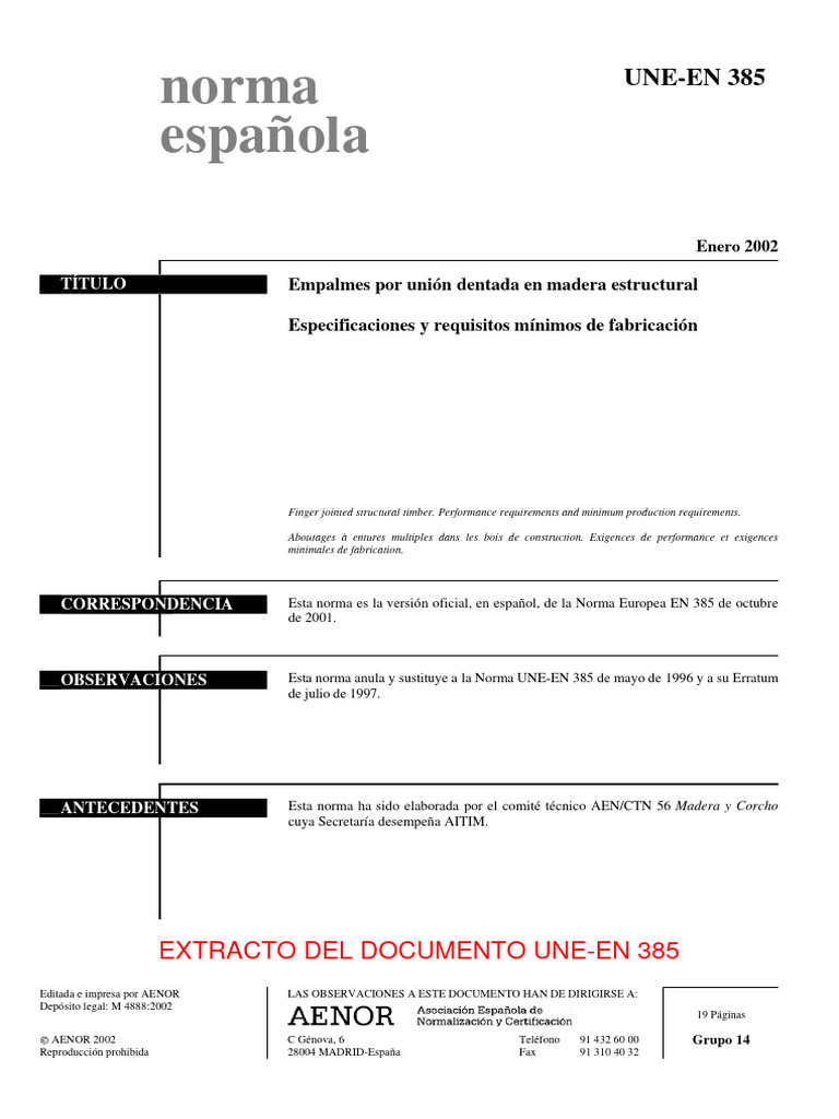 Norma UNE-EN 385: Empalmes en madera | PDF | Madera