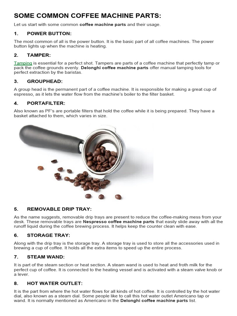 Common Coffee Machine Parts Explained | PDF | Food And Drink ...