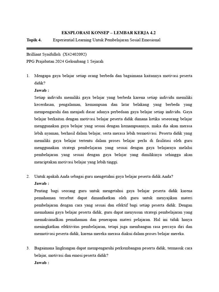 PSE Topik 4 Eksplorasi Konsep LK 4 2 | PDF | Pengembangan Diri | Sains & Matematika