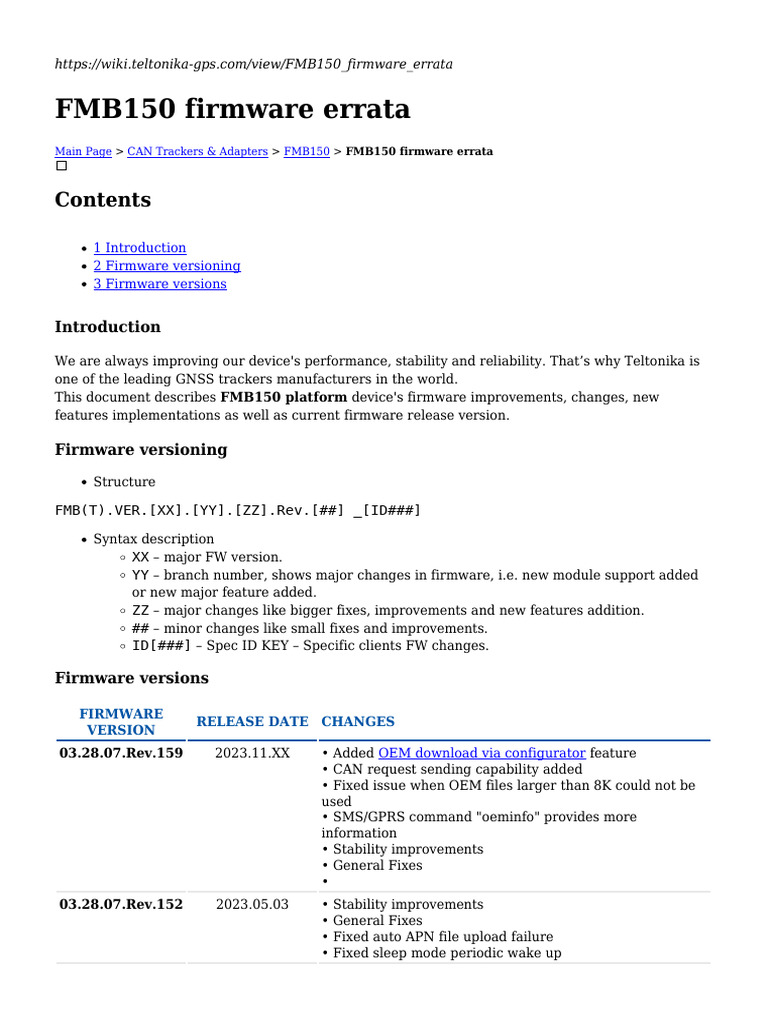 FMB150 firmware errata | PDF | Computer Science | Computing
