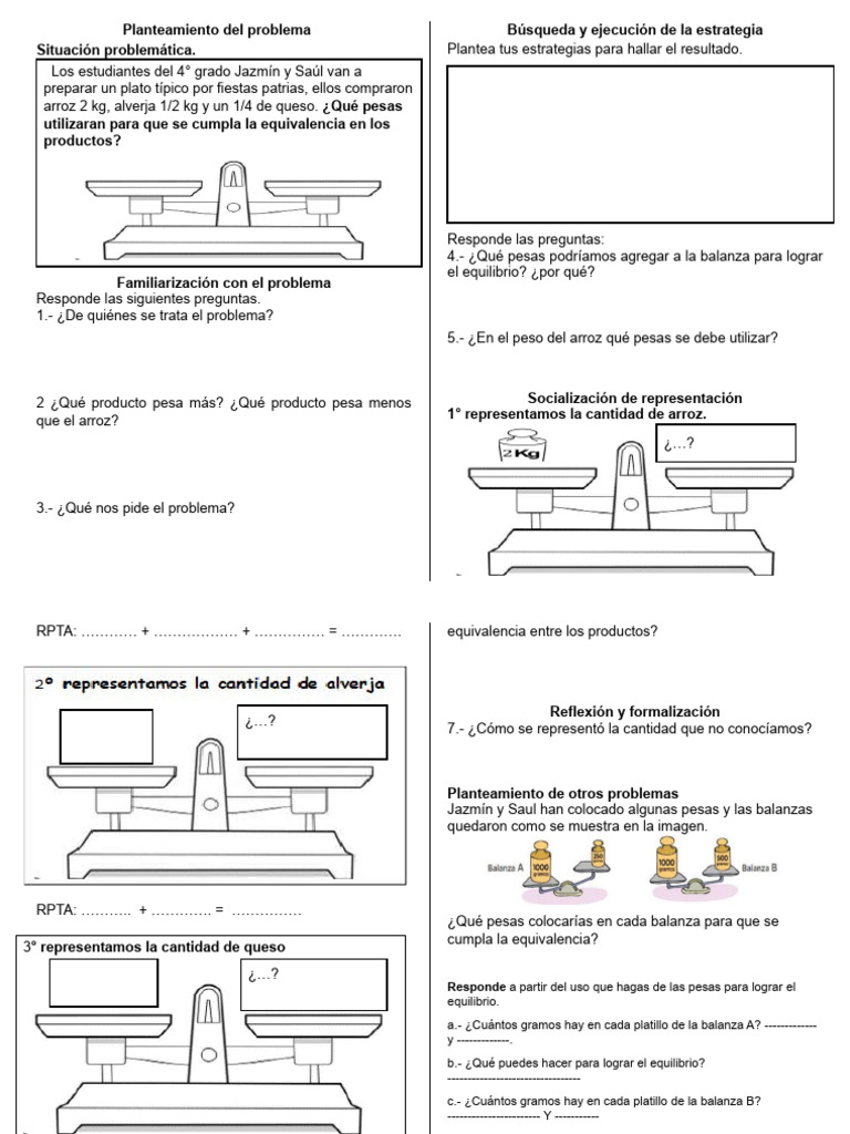 Ficha - de - Matematica - JUEVES 11-7-24 - PROBLEMA EQUILIBRIO | PDF | Balanza