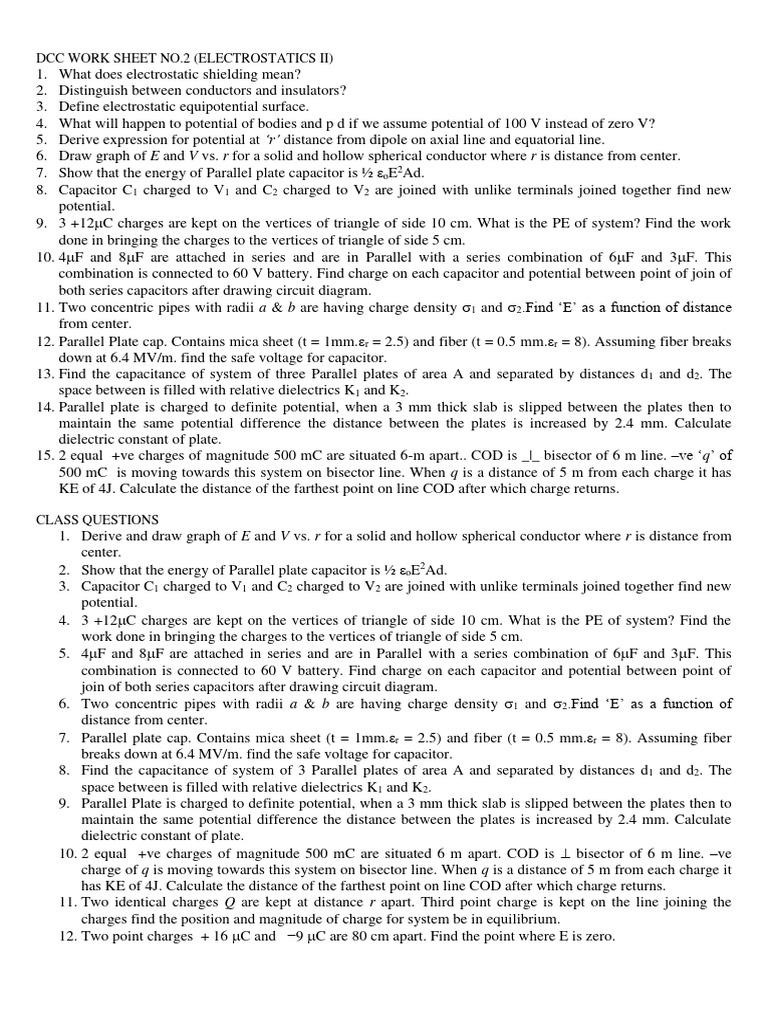 Electrostatics Assignment | PDF | Capacitor | Capacitance
