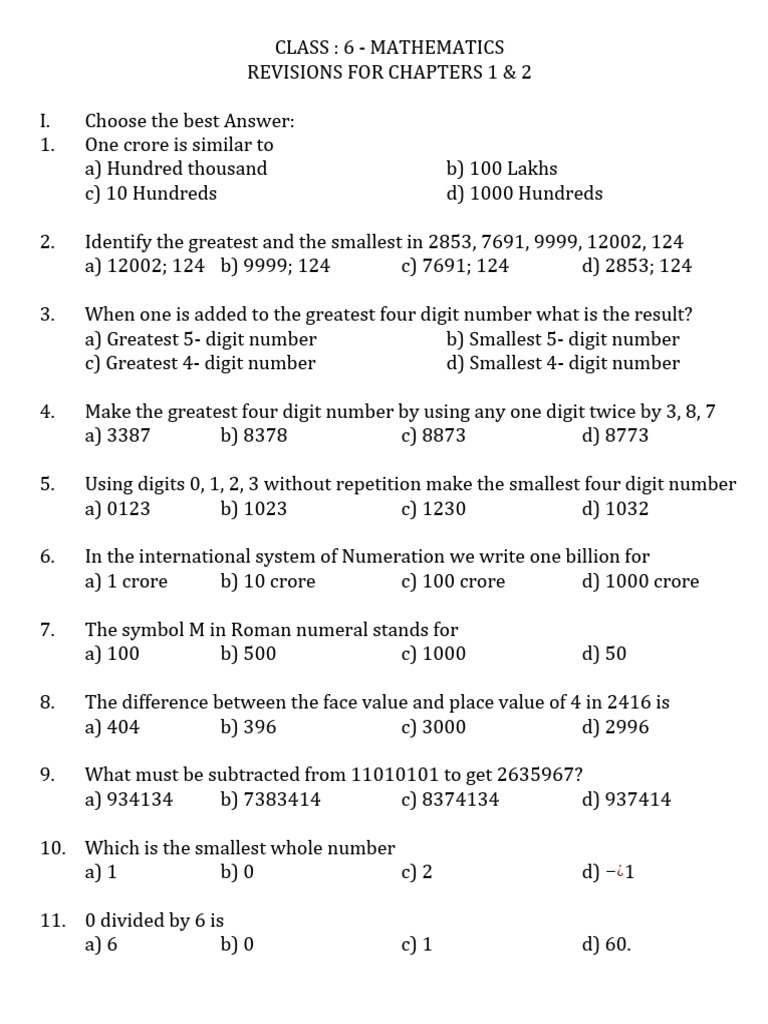 6TH Maths Revisions | PDF | Numbers | Line (Geometry)