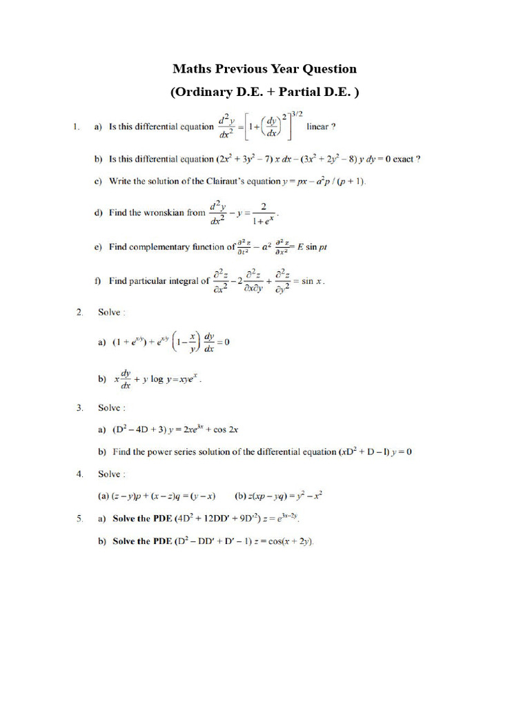 Maths PYQ (ODE + PDE) | PDF