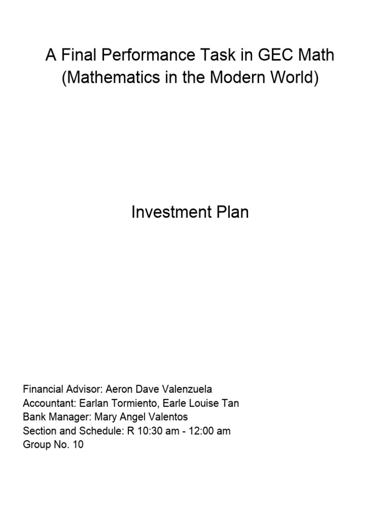 Gec Math R Group 10 - Performance Task | PDF | Investing | Microsoft Excel