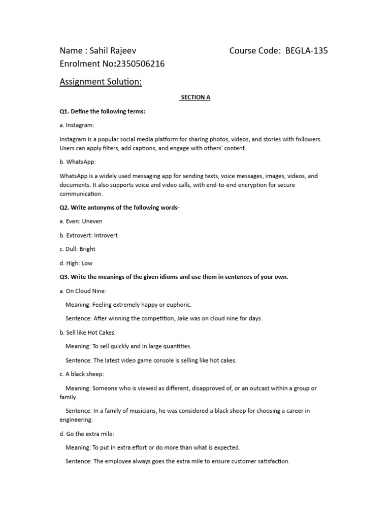 BEGLA-135 Assignment - Solution - July 2023 Session | PDF | Body ...