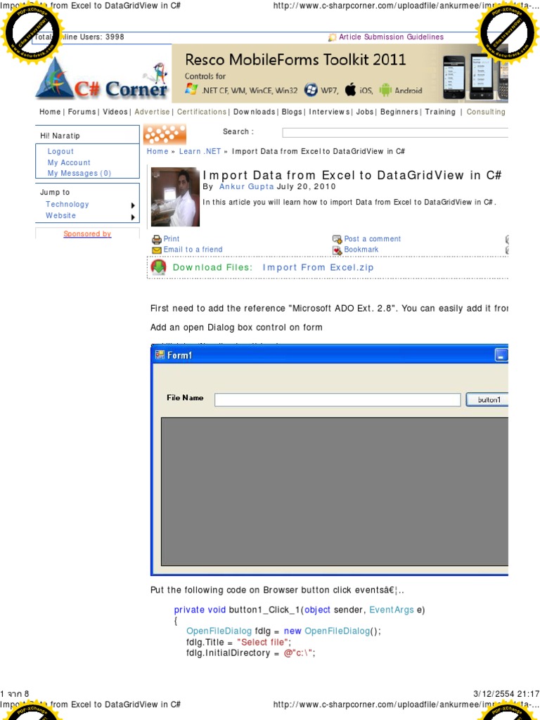 Import Data From Excel To Data Grid View in C# | PDF | C Sharp (Programming Language ...