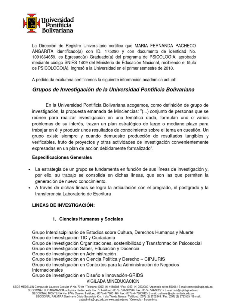 Programas de Investigación Upb | PDF | Science