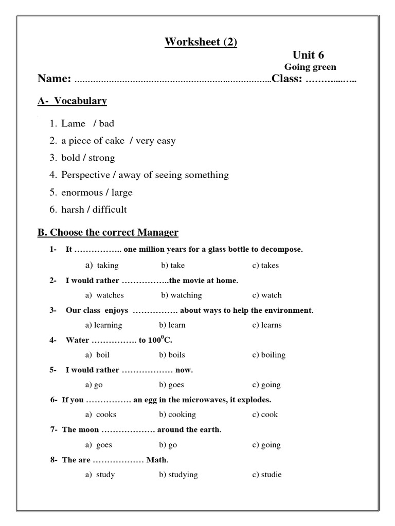 Worksheet Unit 2 | PDF