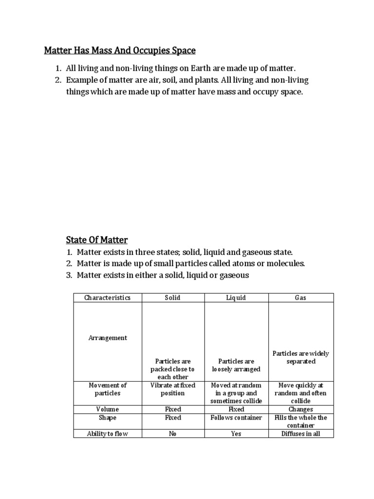 Matter Has Mass and Occupies Space | PDF