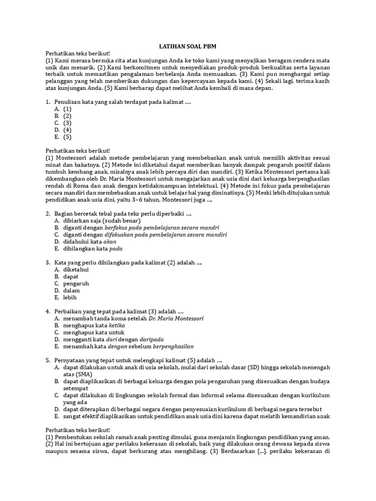 Drilling Soal PBM 1 (Soal) | PDF | Ilmu Sosial