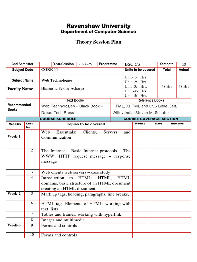 Lession-Plan-Bsc 5th SEM Web Technology | PDF | World Wide Web ...