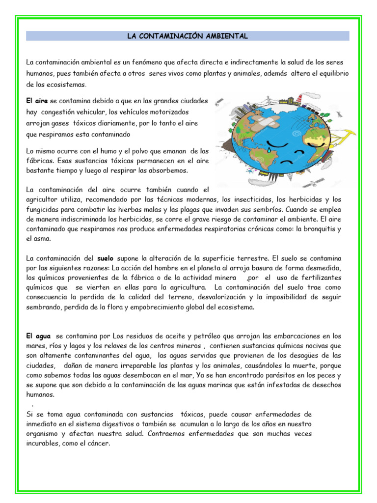Lectura-La Contaminación Ambiental-Plan Lector | PDF | Contaminación | Agua