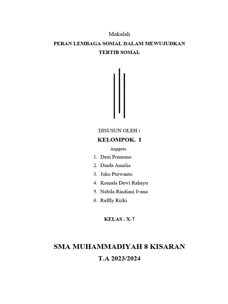 Makalah Peran Lembaga Sosial Dalam Mewujudkan Tertib Sosial | PDF | Ilmu Sosial | Sains & Matematika