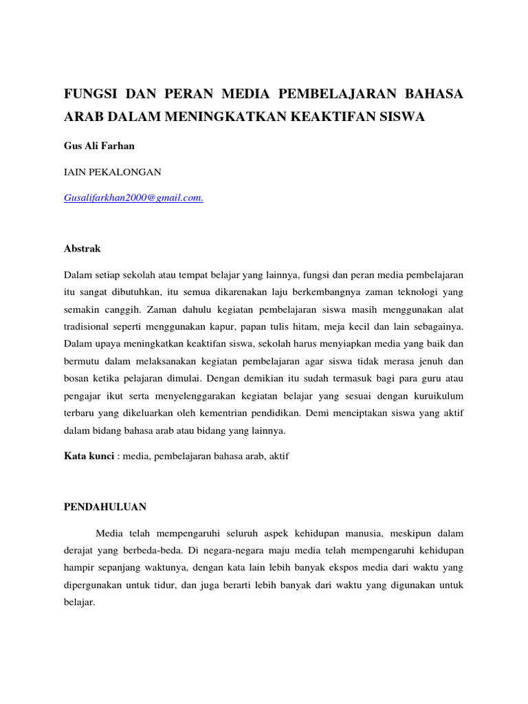 Fungsi Dan Peran Media Pembelajaran Baha | PDF