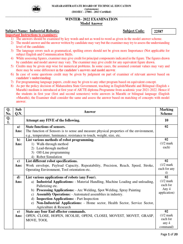 2022 Winter Model Answer Paper (Msbte Study Resources) | PDF | Robot ...