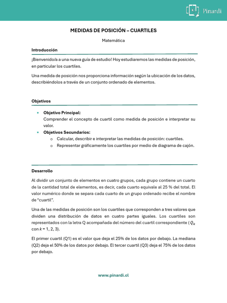 Guía 13 - Medidas de Posición Cuartiles | PDF | Cuantil | Mediana