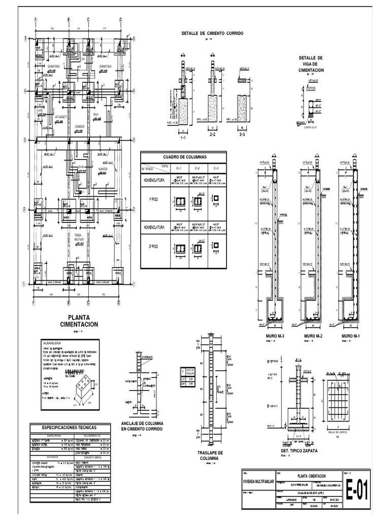 Plano Planta de Cimentacion E-01 | PDF | Ingeniería estructural | Ingeniero civil