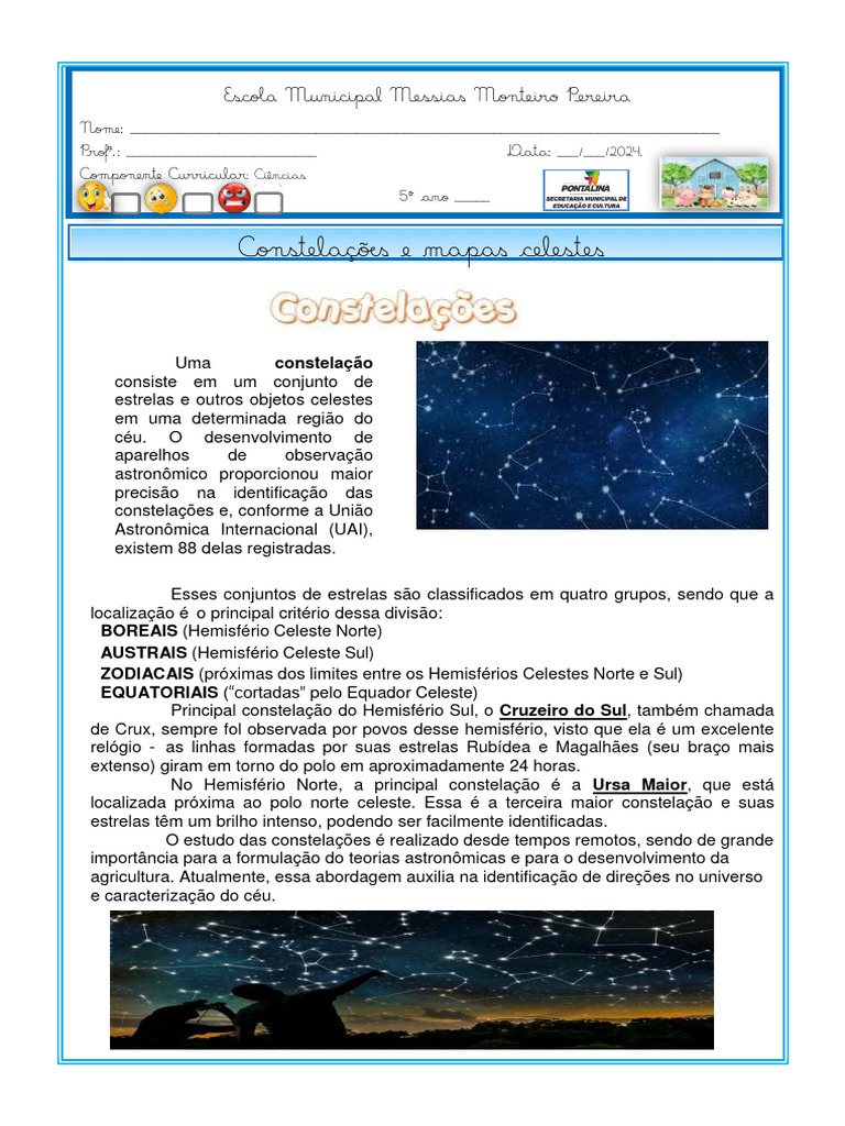 Constelações e Mapas Celestes 5º Ano | PDF | Constelação | Estrelas